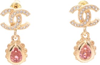 Chanel CC Gold Plated Rhinestone Drop Earrings
