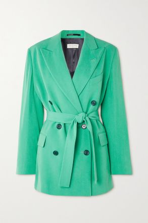 Dries Van Noten Bomeos Doppelreihiger Blazer Aus Canvas Mit Bindeg&uuml;rtel - Gr&uuml;n