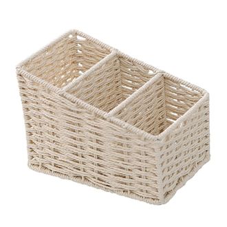 Cabilock Desktop Aufbewahrungsbox Kunststoff Mit Eisenrahmen Trapezf&ouml;rmiger Organizer F&uuml;r Schreibtisch Simulierter Handgewebter Aufbewahrungskorb in Beige Mit 