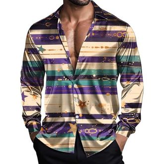 Generic Costume de carnaval pour homme - Chemise &agrave; manches longues - Chemise d&eacute;t&eacute; &agrave; manches longues - Respirante - L&eacute;g&egrave;re - Chemise de plage &agrave; revers - Chemis