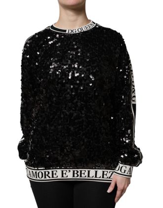 Dolce & Gabbana Womens Sequin-Embellished Sweatshirt Black Polyester Sweatshirts