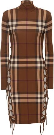 Burberry Femme, Robes, Brun, Taille: 34 FR Check Stretch Side-Tie Dress