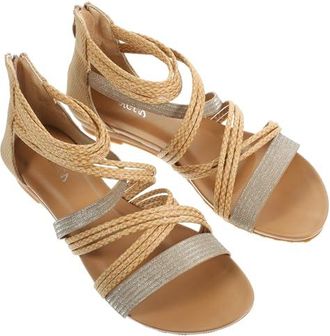 Garneck Sandales Femme Plates &Eacute;t&eacute; Style Romain Lani&egrave;re Simple Confortables Mode D&eacute;contract&eacute;e pour Loisirs et Plage