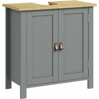 Kleankin Kleankin - Meuble salle de bain sur pied - meuble sous-vasque - 2 portes, &eacute;tag&egrave;re - mdf panneaux aspect bois clair gris