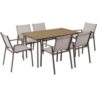 Oviala Ensemble table de jardin ovale 150x90 cm et 6 chaises taupe