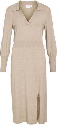 Vila Vila Vicomfy L/S Collar Rib Knit Dress-Noos Robe, Mélange Naturel, XS Femmes