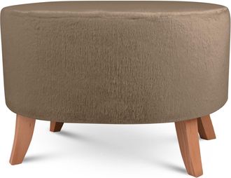 MG Design Ovaler Kunstfell-Hocker 62 x 72 cm in Braun mit Holzbeinen - Gepolsterter Fu&szlig;hocker f&uuml;r Wohnzimmer oder Schlafzimmer