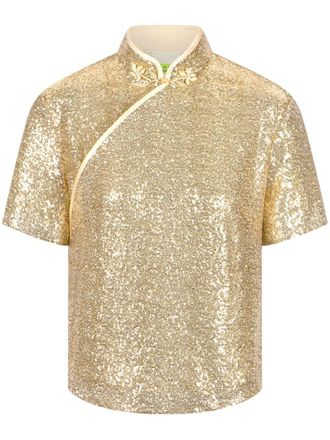 Shanghai Tang haut en soie orn&eacute; de sequins