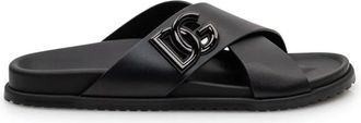 Dolce & Gabbana Homme, Chaussures, Noir, Taille: 42 EU Sandale en cuir de veau