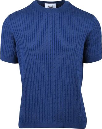 Alpha Studio Homme, Pulls, Bleu, Taille: 2XL Maglioncino Girocollo Trecce