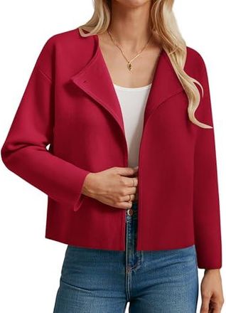 Grace Karin Cardigan d&eacute;contract&eacute; &agrave; manches longues en tricot pour femme avec boutons sur le devant, Cl26-04/Rouge, L