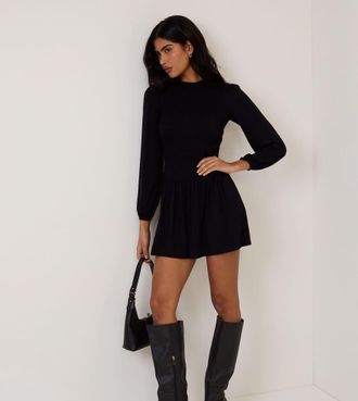 Nobody's Child Siobhan - Gesmoktes Minikleid in Schwarz mit Ballon&auml;rmeln-Gr&uuml;n