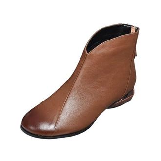 Generic Bottines d&eacute;contract&eacute;es &agrave; talon bas pour femme - &Eacute;l&eacute;gantes - Bout rond - L&eacute;g&egrave;res - Fermeture &eacute;clair dans le dos - Confortables - Automne et hiver, marr