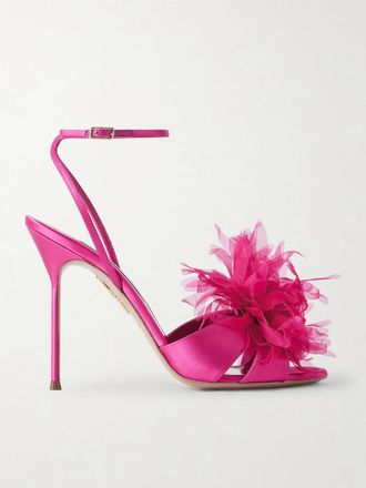 Aquazzura Sandales En Satin &Agrave; Finitions En Organza Et &Agrave; Ornements Po&egrave;me 105 - Rose