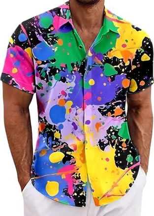 Generic Chemise hawa&iuml;enne pour homme - Imprim&eacute; &agrave; manches courtes - Style ann&eacute;es 80 - Respirant - Confortable - Pour l&eacute;t&eacute; - Pour la plage - Costume de f&ecirc;te, B5