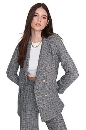 Trendyol Damen Regular Zweireihig Plain Webstoff Blazer Manteau, Gray, 36 aux Femmes