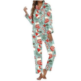 Generic Surv&ecirc;tement pour femme - Pyjama long 2026 en coton &agrave; manches longues - Ensemble de yoga tricot&eacute; avec v&ecirc;tements de nuit confortables avec 2 pi&egrave;ces - Co