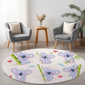 Generic Dessin Anim&eacute; Couleur Doux Tapis Rond 180 cm, Lavable Antid&eacute;rapant Poil Ras Carpet, Motif Animaux Koalas Bambou Descente de Lit Chambre Adulte Salon Sa