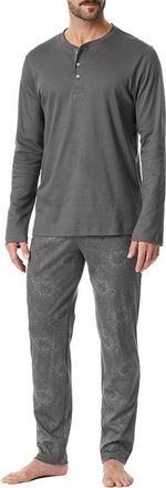 Schiesser Herren Pyjama grau Jersey-Baumwolle Gemustert