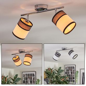 HOFSTEIN Deckenleuchte Lundegaard, Deckenlampe aus Metall/Stoff in Chromfarben/Wei&szlig;/Grau, verstellbare Leuchte im modernen Design mit Stoffschirmen (&Oslash; 9 cm), E