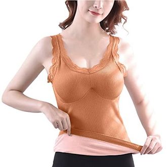 Generic Chemises thermiques sans manches pour femme avec soutien-gorge int&eacute;gr&eacute; amovible et col en V doubl&eacute; en polaire, caf&eacute;, Taille unique