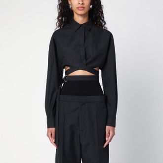 Alaia Dunkelgraue Bluse mit &uuml;berkreuztem Design aus Baumwolle