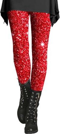 Generic Leggings rouges scintillants pour femme, leggings pailletés, bas à paillettes de couleur unie, collants décontractés à taille élastique, léger, coupe 