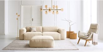 Studio Copenhagen home24 Polsterhocker 81 x 38 x 100cm Beige Teddy-Bouclé Stoff Bony: Beige