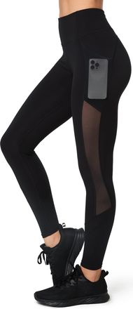 Yvette Sports Sport Leggings Damen mit Mesh Taschen, high Waist Blickdicht Sporthose für Lauf Finess Alltagsleben, Schwarz, L