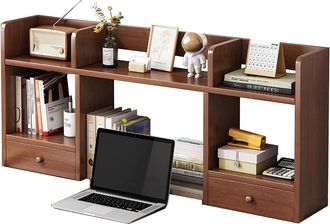 Generic Schreibtischregal mit Schubladen Platzsparend Schreibtisch Regalaufsatz Holz 52 cm Höhe Hohe Tragkraft für Büro, Zuhause, Wohnheim, Wohnzimmer(Brown,1