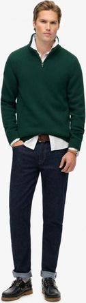 Superdry Pull en maille de coton &agrave; col zipp&eacute; - Vert for&ecirc;t