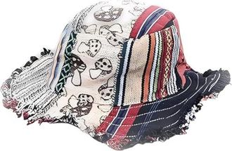 Generic Lot de 2 chapeaux en chanvre avec poche cachée en patchwork multicolore en forme de champignon avec poche cachée pour couples, forme filaire et bord r