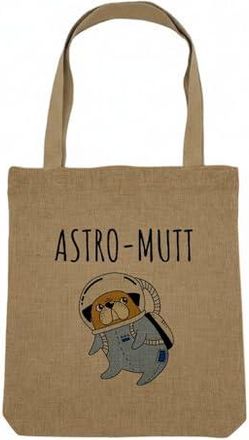 Fabulous Sac Shopping Tote Bag Aspect Lin - Astro-mutt Chien de Compagnie Dessin Astronaute - Sac de Courses Toile Epaisse 360g Beige Naturel Cabas Port&eacute; Epaul
