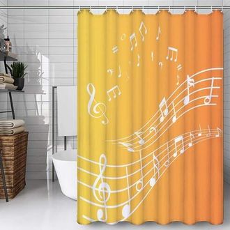 Generic Rideau de Douche Anti Moisissure 180x200 Notes de Musique Rideau de Douche Tissu Imperm&eacute;able Lavable D&eacute;grad&eacute; Orange 3D Rideaux Baignoire Salle de Bain