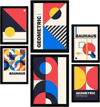 Nacnic Ensemble de 6 impressions dans Bauhaus Style 5 Impressions de conception g&eacute;om&eacute;trique avec des Cadres d&eacute;coratifs esth&eacute;tiques pour votre salon, chambre,