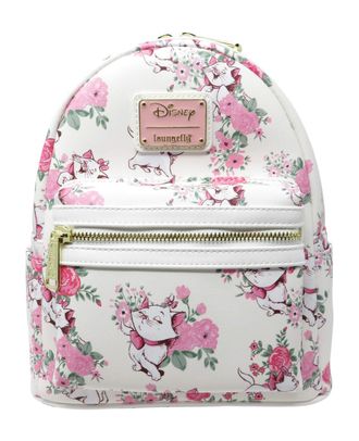 Loungefly x Disney The Aristocats Marie Floral Allover-Print Mini Backpack (White/Pink Multi, One Size) Rucksack Daypack
