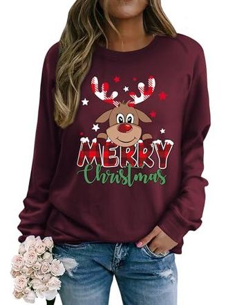 Dresswel Pull de No&euml;l femme Merry Christmas Sweatshirt dr&ocirc;le Rudolph renne imprim&eacute; coton No&euml;l Pull de No&euml;l No&euml;l Pull de No&euml;l pour adolescentes filles, XL