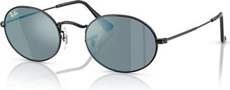 Ray-Ban Oval Flat Lenses Sonnenbrillen Schwarz Fassung Blau Glas 51-21