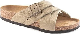 Birkenstock Lugano 1022779 Chaussons Homme Kaki d&eacute;lav&eacute; avec Boucle en Cuir 42