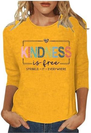 Generic 2025 Kindness is Free T-shirt pour femme &agrave; manches 3/4 pour le sport, l&eacute;t&eacute;, coupe ample, t-shirt &agrave; col rond, d&eacute;contract&eacute;, mignon, graphique, t-shirts 