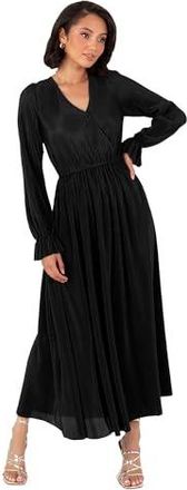 Lovedrobe Womens Midaxi Dress Ladies Wrap V-Neck Long Sleeve Ruffle Cuff A-Line Pliss&eacute; Evening Occasion Wedding Guest, Noir 38