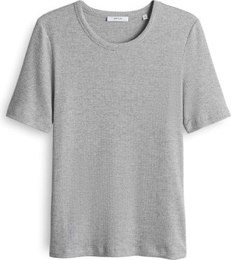 OPUS Damen Kurzarmshirt | SULCHEN Slim Shirt aus melangiertem Rippjersey Hazy Fog Melange, 36