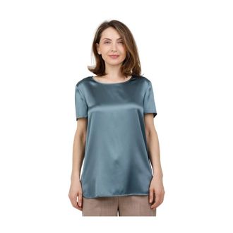 Max Mara T-Shirt mit kurzen &Auml;rmeln und Rundhalsausschnitt aus gewaschenem Stretch-Seidensatin - - Tops - Damen - Blau - XL