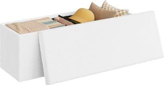 Woltu Banc de Rangement, Pouf Coffre, avec Couvercle Amovible, Design Pliable, Si&egrave;ge Rembourr&eacute;, en Polaire Teddy, 135L, 110x38x38,5 cm, pour Salon, Chambre,