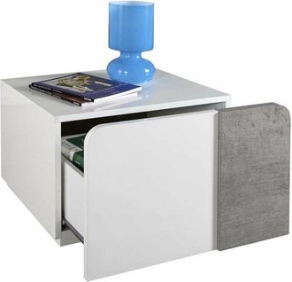 Composad Composad - Kommode für Schlafzimmer in glänzend weisse und zement, Sideboard mit Metall Schubladenschienen -Nachttisch 1 Schublade