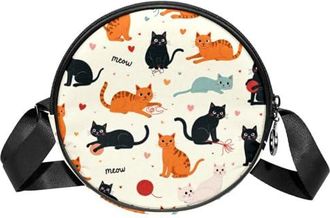 Generic Sac &agrave; bandouli&egrave;re Circle pour femme, petit sac &agrave; bandouli&egrave;re Cat Meow avec fermeture &eacute;clair, bretelles r&eacute;glables, sac &agrave; main rond d&eacute;contract&eacute; pour fem