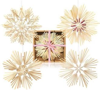 Com-Four 4X &eacute;toiles de Paille dans Un Ensemble de m&eacute;lange - Pendentif en Paille pour larbre de No&euml;l - Suspension darbre de No&euml;l Naturel - d&eacute;coration de No&euml;l - 
