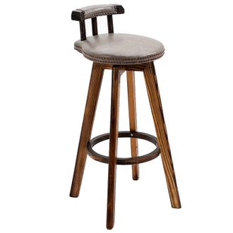 Generic Barhocker mit niedriger R&uuml;ckenlehne und um 360 Grad drehbarer Sitzfl&auml;che, Vintage-Barstuhl mit Kunstlederbezug und Massivholzbeinen