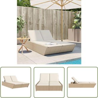 vidaXL Chaise longue double avec coussins beige r&eacute;sine tress&eacute;e - Chaises Longues Doubles - Chaises Longues Pliantes - Transats - Bain De Soleil - Mobilier