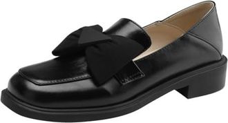 Generic Femmes Chic Arc Décor Mocassins Bout Carré Talons Blocs Bas Glisser sur Semelle Intérieure Rembourrée Faux Cuir Tige Élégant Confortable Casual Chauss